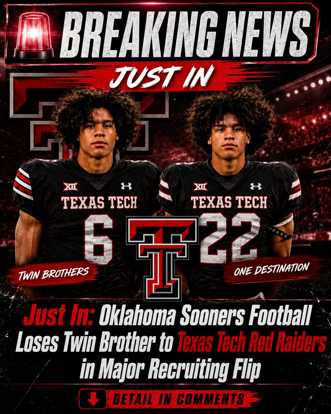Just In: Oklahoma Sooners Football Loses Twin Brother to Texas Tech in ...